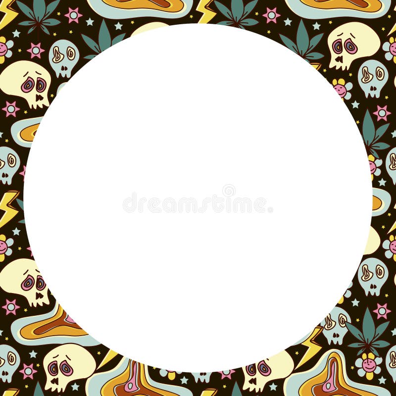 Vector Circle Frame. Groovy Retro Background in 70s Style Stock Vector ...