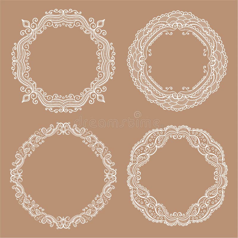 Set of Vintage Circle Photo Frames, Hand Drawn Doodle Style, Antique ...