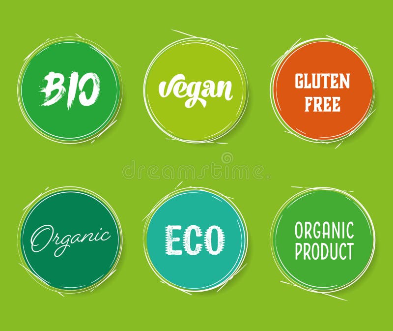 Vector Circle Healthy Food Sign Labels Set Stock Vector - Illustration ...