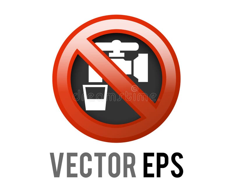 Vector Circle Restricted Icon with Water Tap, Cup and Red Stroke Stock ...