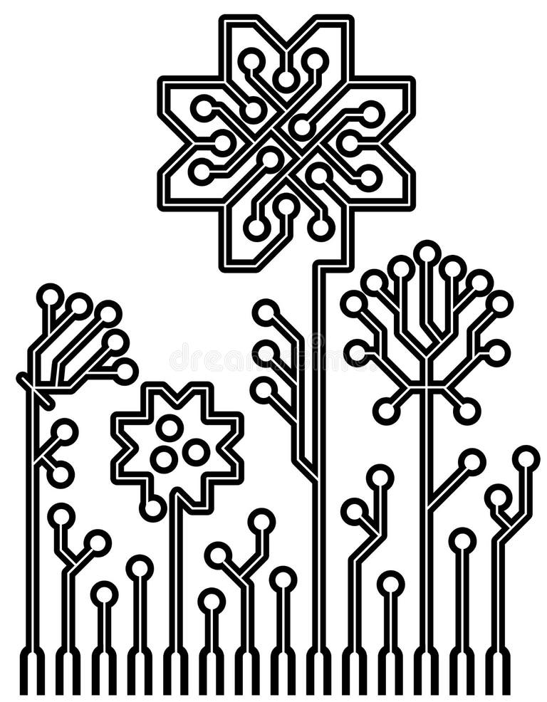 Flowers Scheme Circuit Outline Stock Illustrations – 4 Flowers Scheme ...