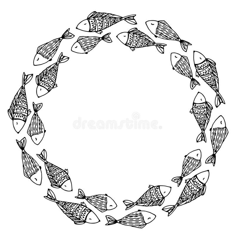 Vector Circular Drawing of a Fish. Vector Doodle Fish Template with a ...