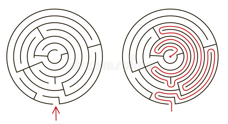 Vector Circular Labyrinth. Difficulty Level - Easy. Maze with Entry and ...
