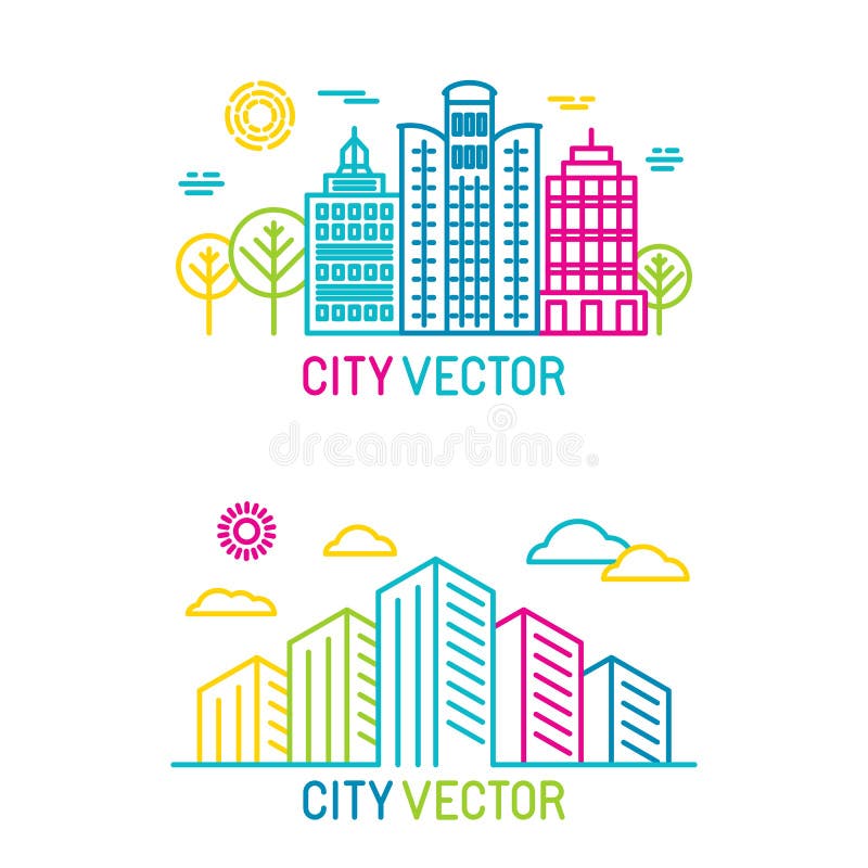 Vector City and Architecture Logos in Trendy Bright Linear Style Stock ...