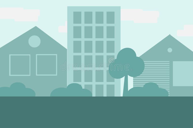 Vector City Background in Blue Colors in Flat Style. Stock Illustration ...