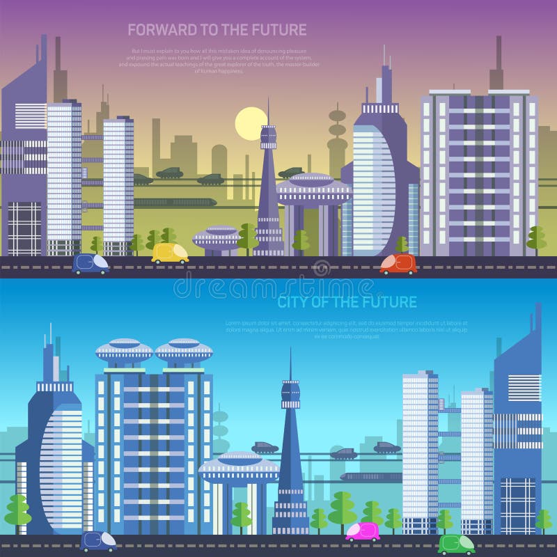 Future Metropolis City Skyline Building Cartoon Vector Illustration ...