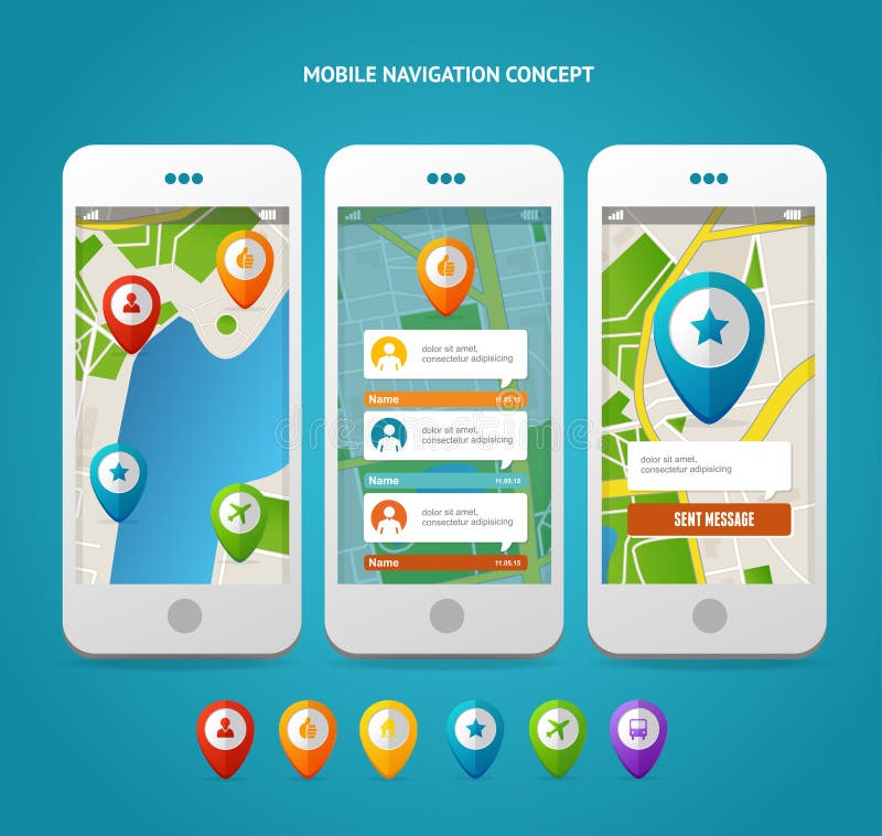 Street Map with GPS Pins Icons Stock Vector - Illustration of label ...