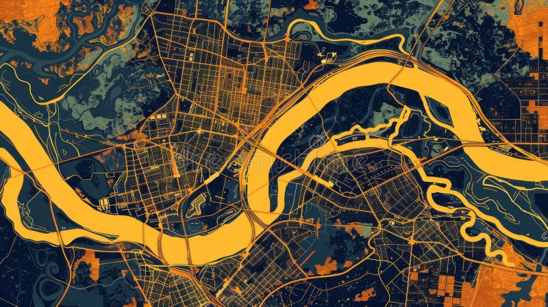 Urban Vector City Map Showcasing Cincinnati, Ohio with Intricate River ...