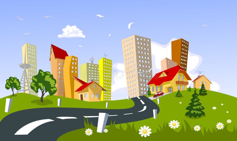 Vector city - summer stock vector. Illustration of background - 18636761