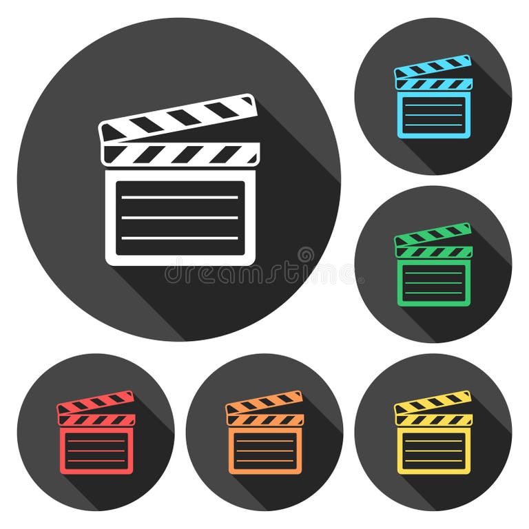 Vector Clap Board Icons Set with Long Shadow Stock Vector ...