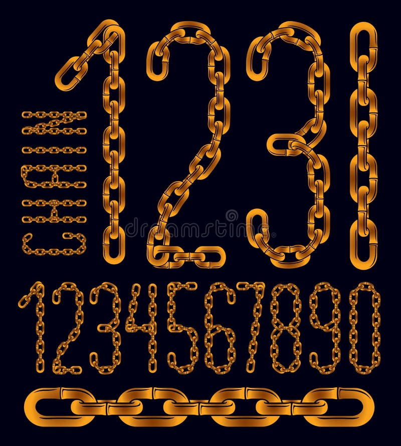 Vector Classic Numbers, Modern Numerals Set. Made with Steel Chain Link ...