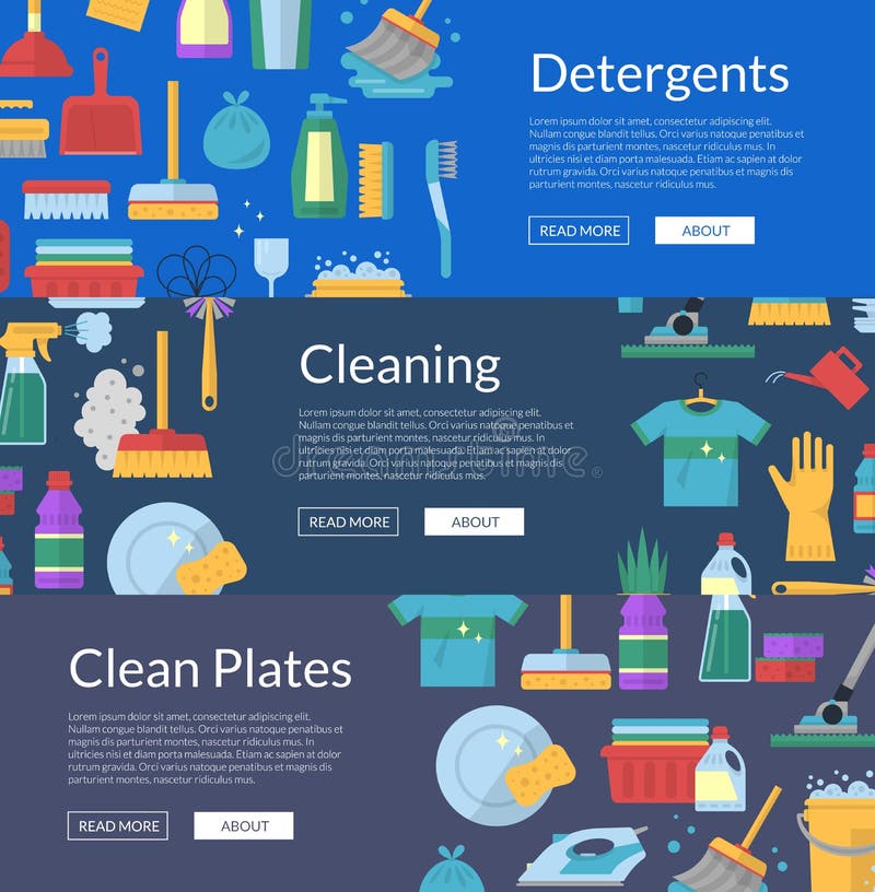 Vector Cleaning Flat Icons Web Banners Illustration Stock Vector ...