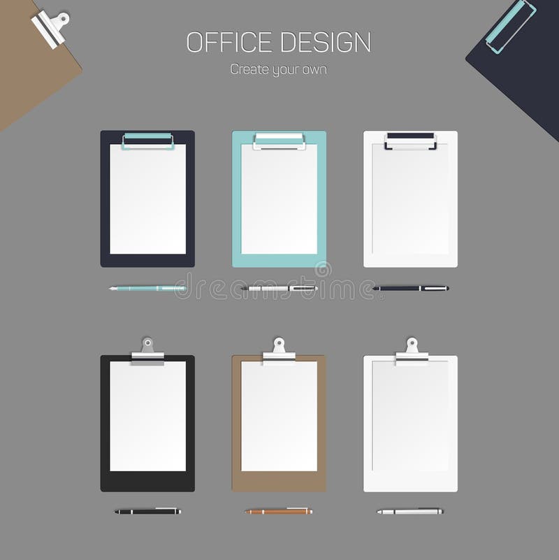 Vector Clipboard with Paper and Pen, Set for Stock Vector ...