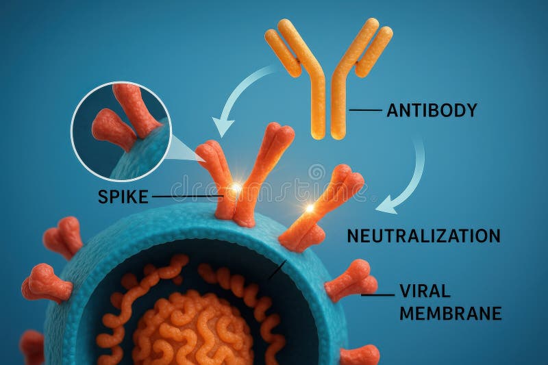 Vector Close-up of Antibody Binding To Virus Spike Protein ...