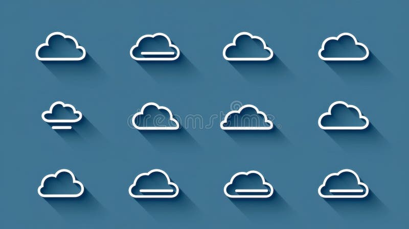 Vector Cloud Icon Set with Both Line and Glyph Styles for Versatile ...