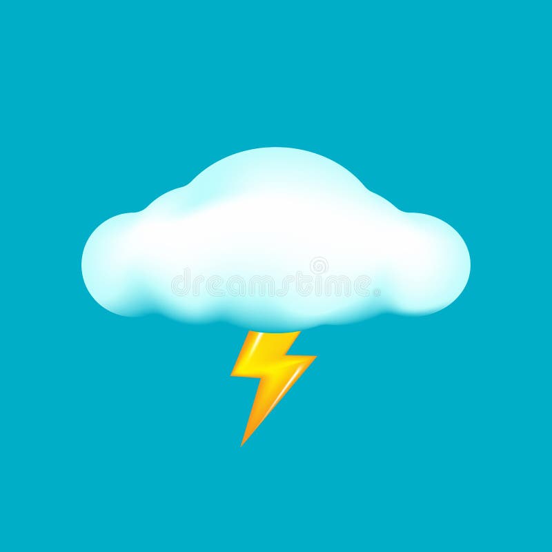 Vector Cloud with Lightning Bolt Isolated on Turquoise Background ...