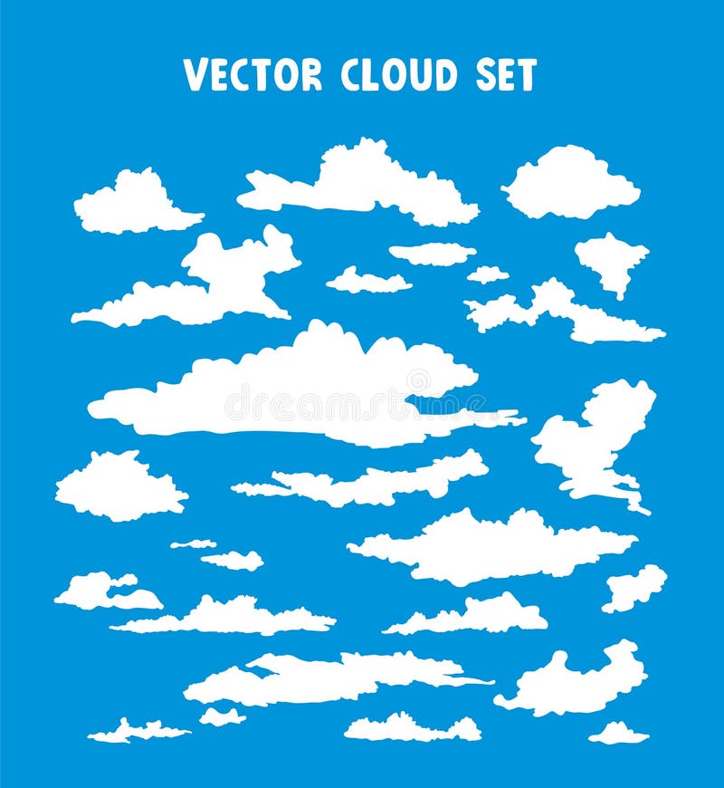 Vector Cloud Set on a Blue Background. Stock Vector - Illustration of ...