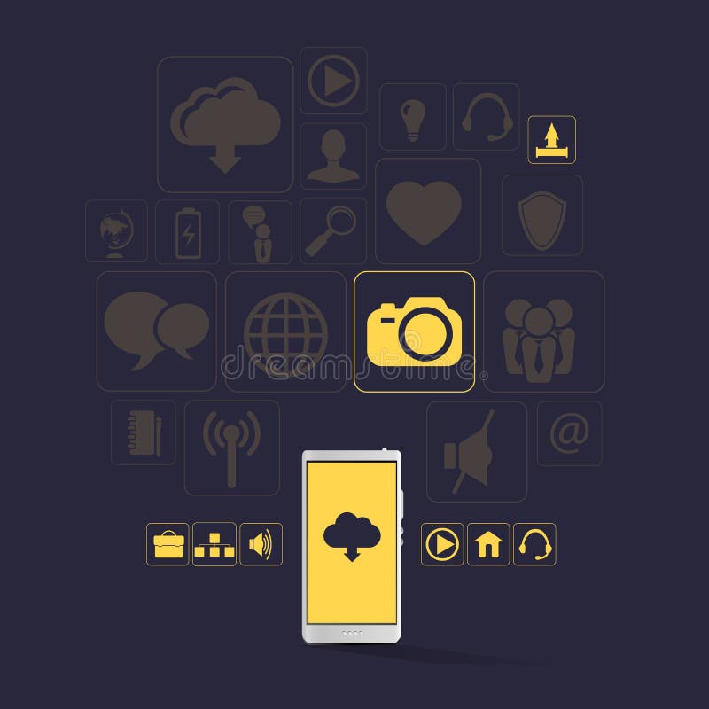 Vector Cloud Upload with Apps Illustration Stock Vector - Illustration ...