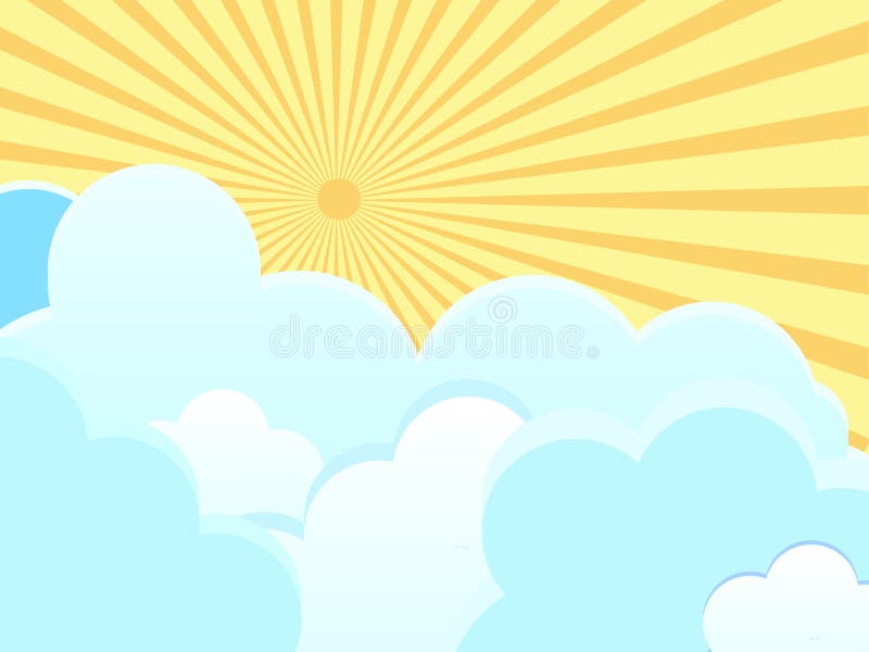 Vector Clouds on Blue Background with Sun Rays. Stock Vector ...