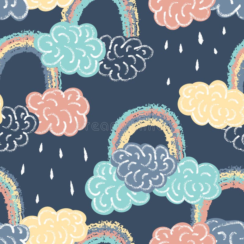Vector Clouds Rainy Sky Rainbows Navy Repeat Pattern Stock Vector - Illustration of navy, yellow ...