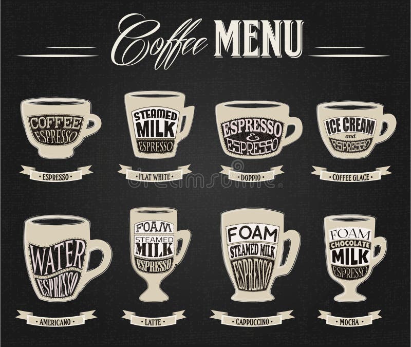 Vector Coffee Menu Infographics on Blackboard, Set Elements for ...