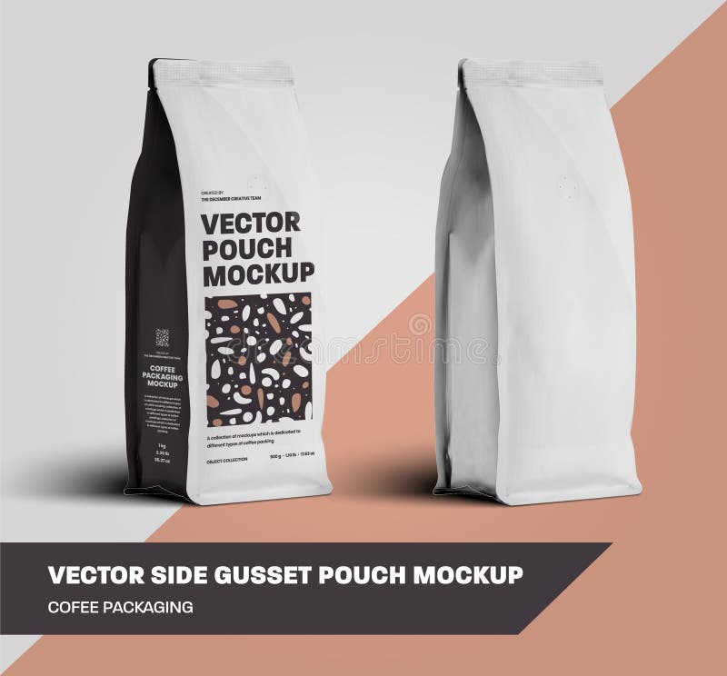 Vector Coffee Pouch Gusset Mockup, White Packaging Set and with Design ...