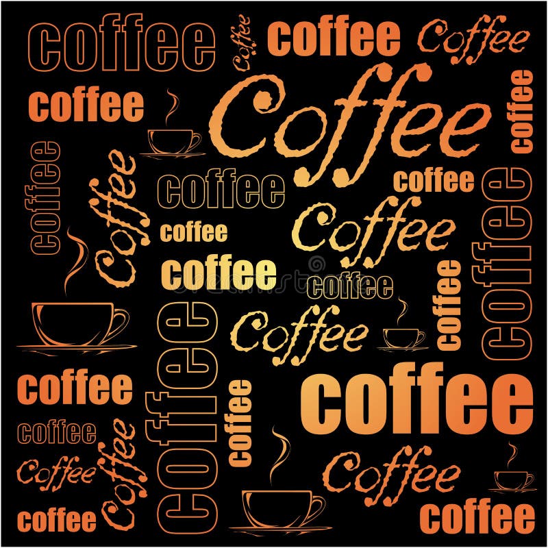 Vector Coffee Words on Black Background Stock Vector - Illustration of ...