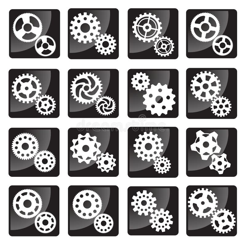 Vector Cog Icons (black & White) Stock Vector - Illustration of motor ...