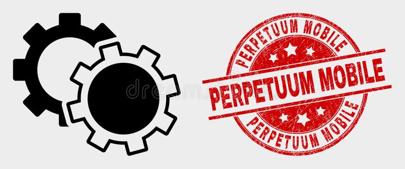 Vector Cogs Icon and Scratched Perpetuum Mobile Stamp Seal Stock Vector ...
