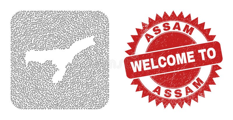 Welcome Grunge Badge and Assam State Map Moving Stencil Mosaic Stock ...