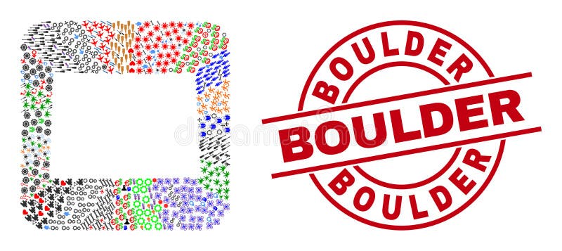 Boulder Stamp and Colorado State Map Inverted Mosaic Stock Vector ...