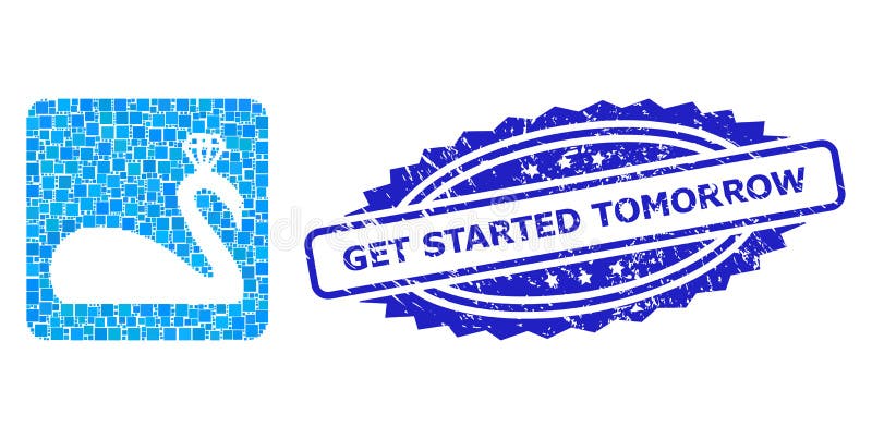 Textured Get Started Tomorrow Stamp Seal and Square Dot Mosaic Crowned ...