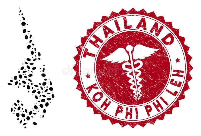 Collage Koh Phi Leh Map with Scratched Healthcare Stamp Stock Vector ...
