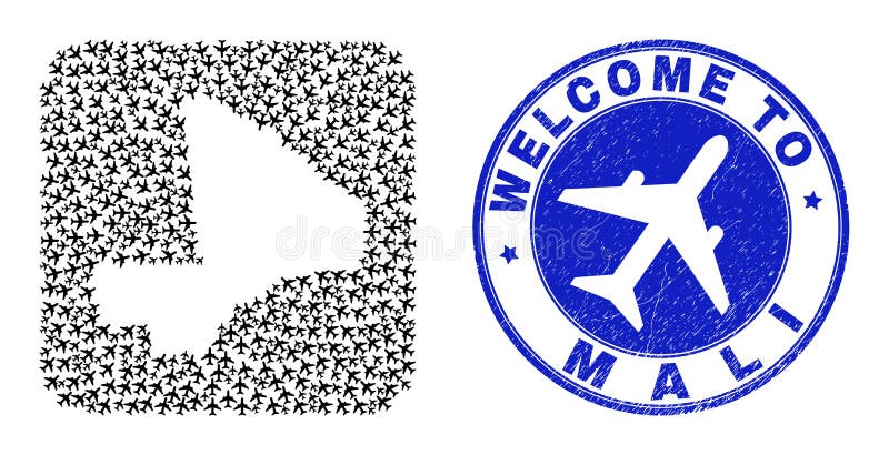 Welcome Watermark Badge and Mali Map Aircraft Inverted Mosaic Stock ...