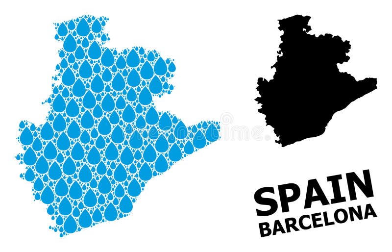 Vector Collage Map of Barcelona Province of Water Dews and Solid Map ...