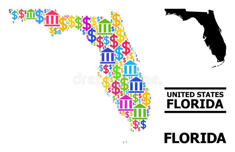 Vector Collage Map of Florida State of Banking and Commercial Items ...