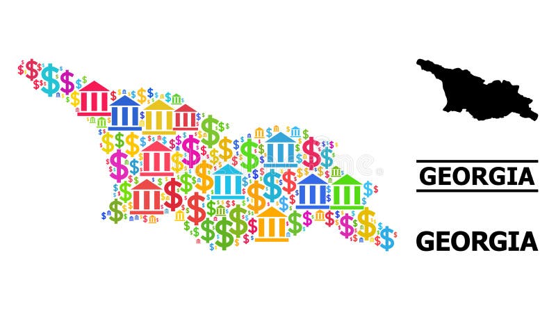Vector Collage Map of Georgia of Financial and Commerce Items Stock ...