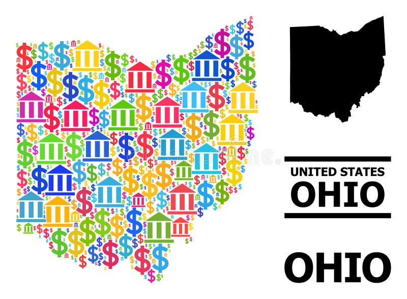 Vector Collage Map of Ohio State of Bank and Business Items Stock ...