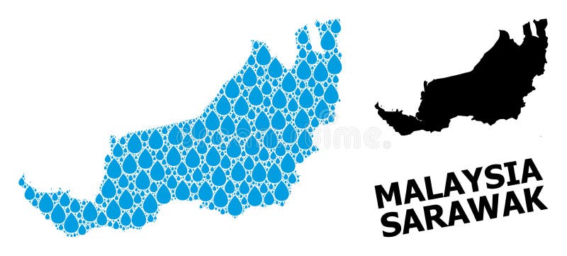 Vector Collage Map of Sarawak of Water Drops and Solid Map Stock Vector ...
