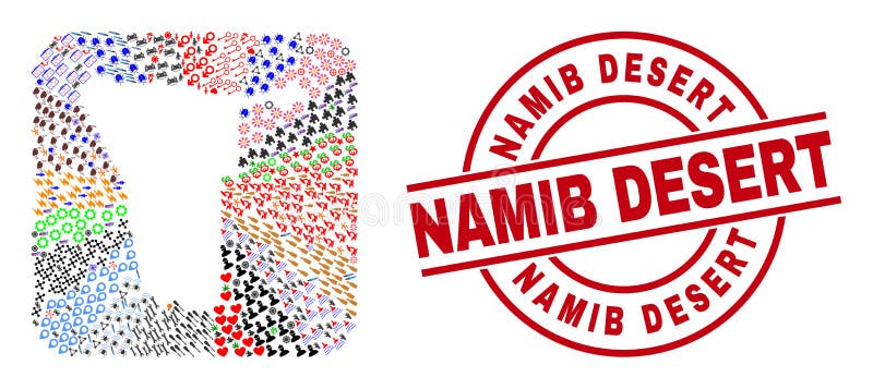 Namib Desert Seal and Namibia Map Stencil Mosaic Stock Vector ...