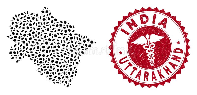 Collage Uttarakhand State Map with Textured Caduceus Stamp Stock Vector ...