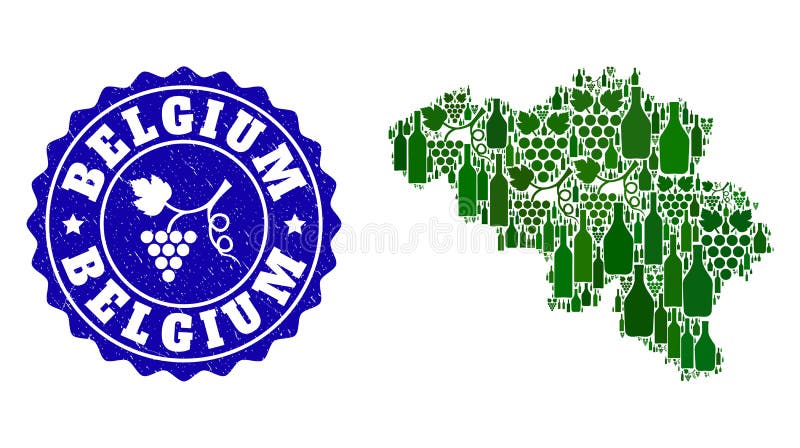 Composition of Grape Wine Map of Belgium and Grape Grunge Stamp Stock ...