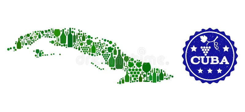 Composition of Grape Wine Map of Cuba and Best Wine Grunge Watermark ...