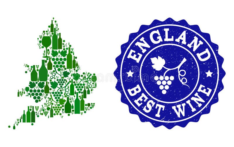 Collage of Grape Wine Map of England and Best Wine Grunge Watermark ...