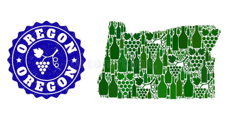 Collage of Grape Wine Map of Oregon State and Grape Grunge Stamp Stock ...