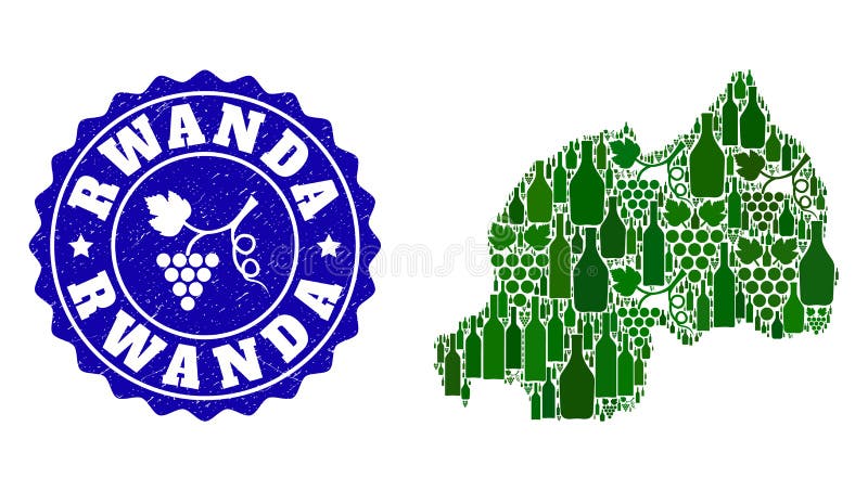 Collage of Grape Wine Map of Rwanda and Grape Grunge Stamp Stock Vector ...