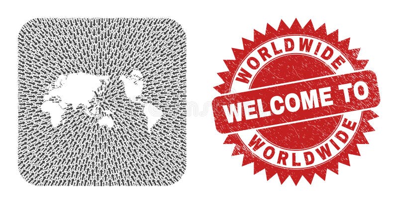 Welcome Rubber Badge and Worldwide Map Navigation Hole Mosaic Stock ...