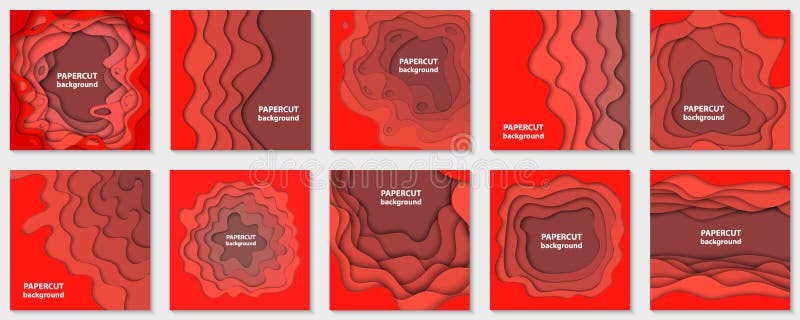 Vector Collection of 10 Backgrounds with Red Gradient Paper Cut Shapes ...