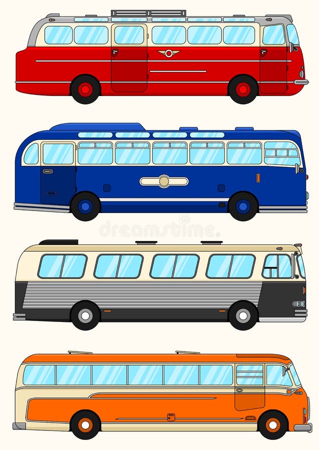 Vector Collection of Buses of Four Types and Colors Stock Vector ...