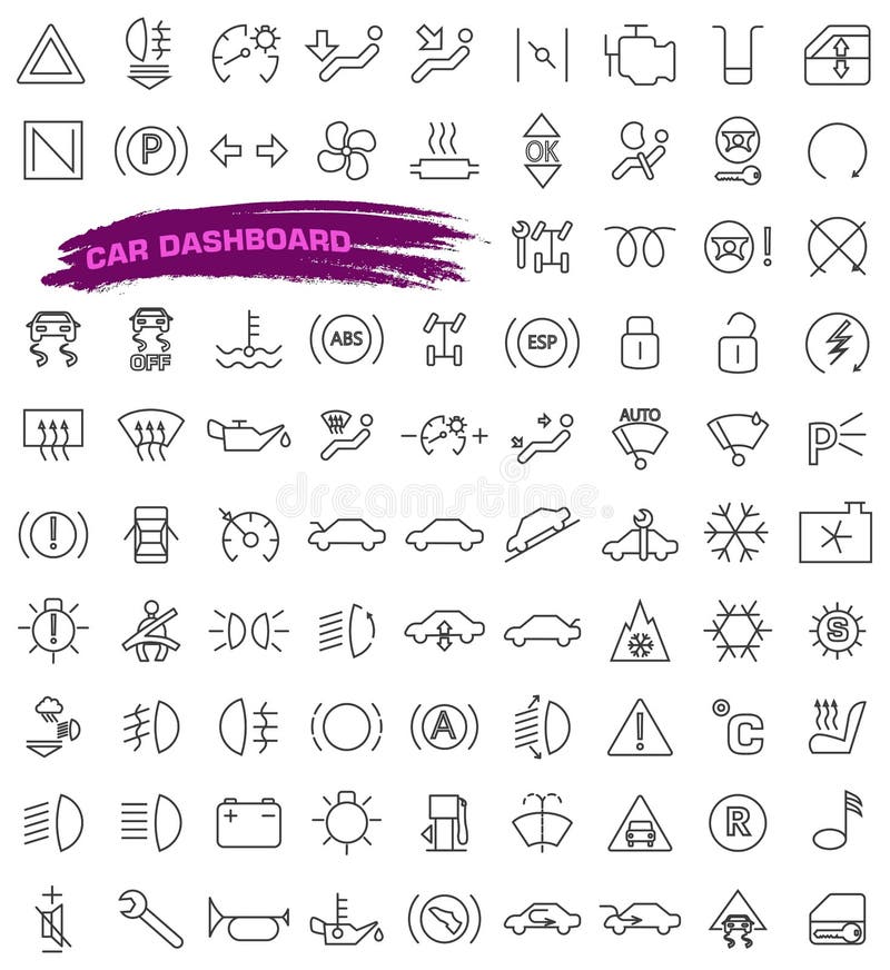 Vector Collection of Car Dashboard Indicators. Car Dashboard Icons ...
